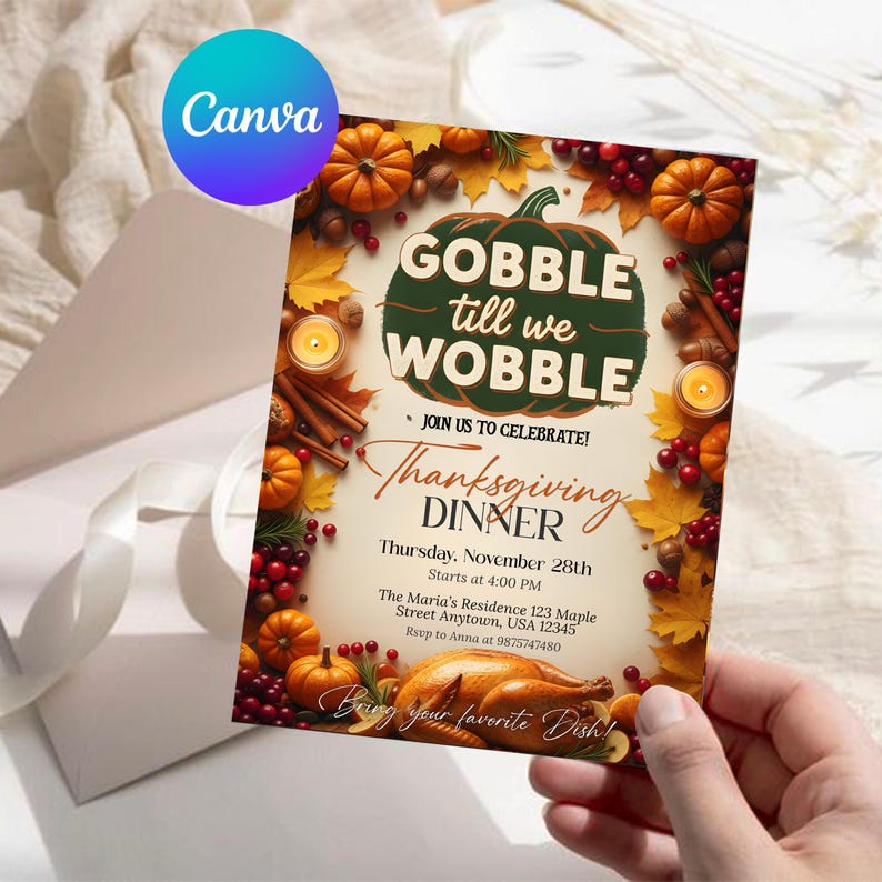 Thanksgiving Invitation Template, Gobble Till We Wobble, Friendsgiving ...