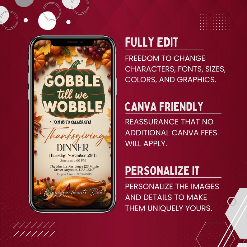 Thanksgiving Invitation Template, Gobble Till We Wobble, Friendsgiving ...