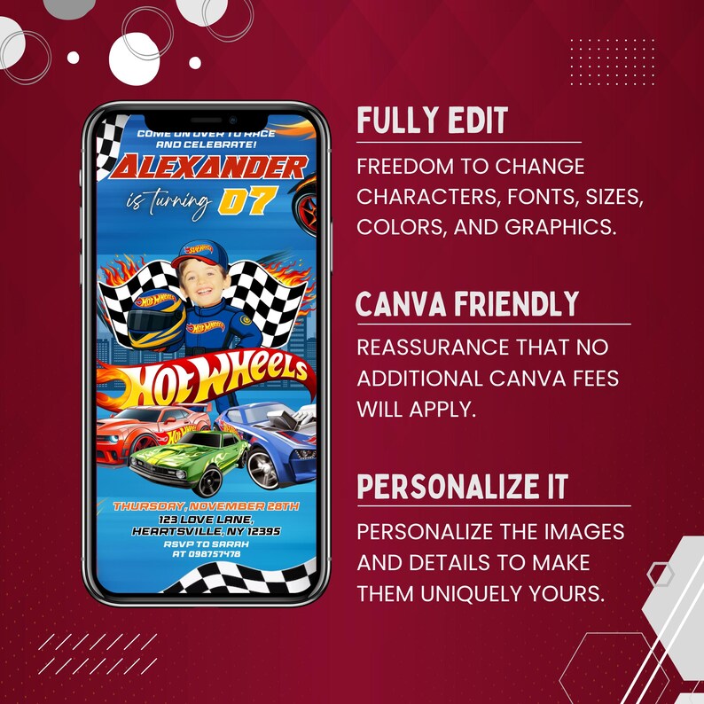 Hot Wheels Birthday Invitation: Race Car Party, Wheels Invitation, Boy ...