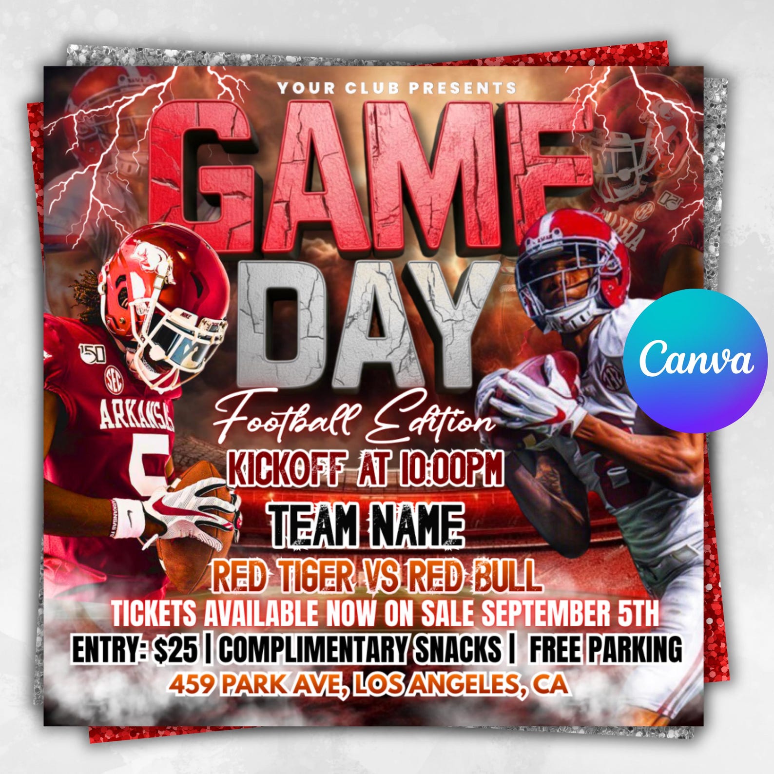 Editable Game Day Football Flyer Template, DIY Event Flyer, Party Flyer ...