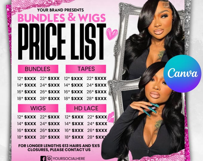 Price List, Price List Flyer, Price List Template, Hair Price List, Wig ...