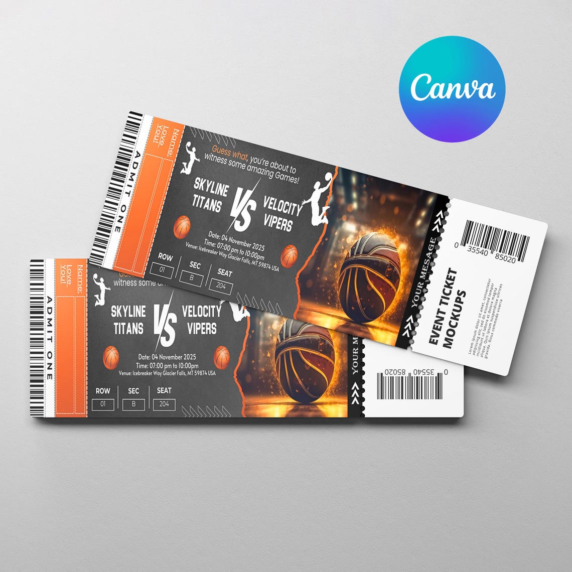 Editable Basketball Ticket, Surprise Gift Basketball Tickets, Event ...