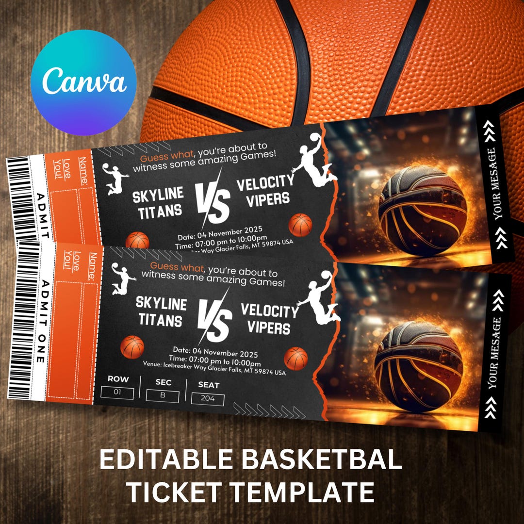 Editable Basketball Ticket, Surprise Gift Basketball Tickets, Event ...