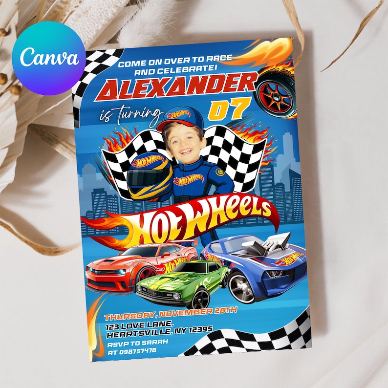Hot Wheels Birthday Invitation: Race Car Party, Wheels Invitation, Boy ...