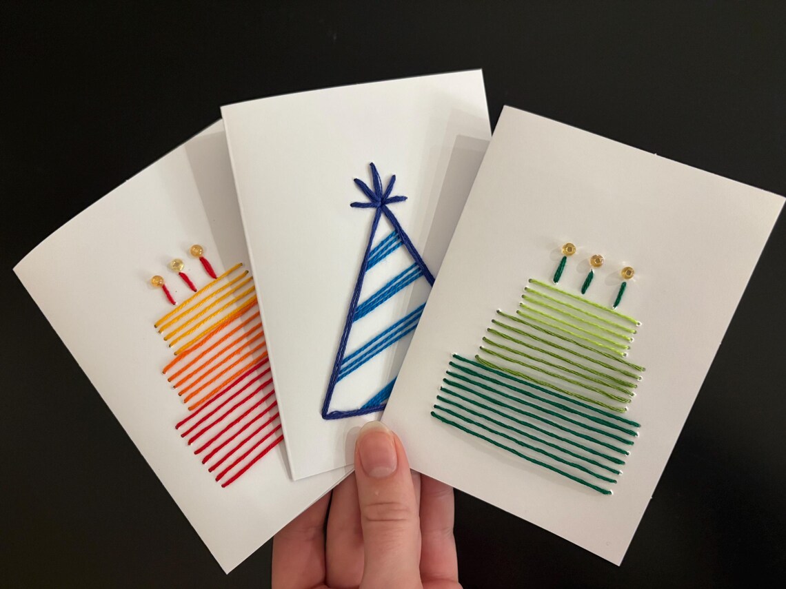 Embroidered Cards - Birthday - Etsy