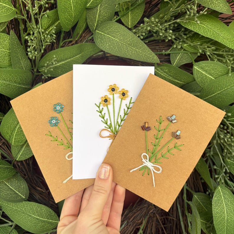 Embroidered Cards - Flowers - Etsy