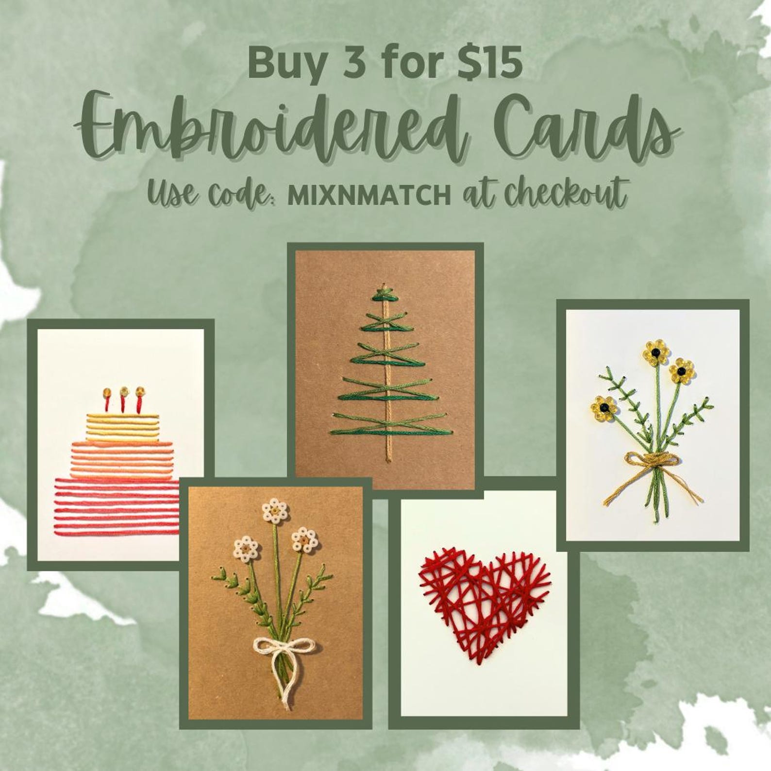 Embroidered Cards - Flowers - Etsy