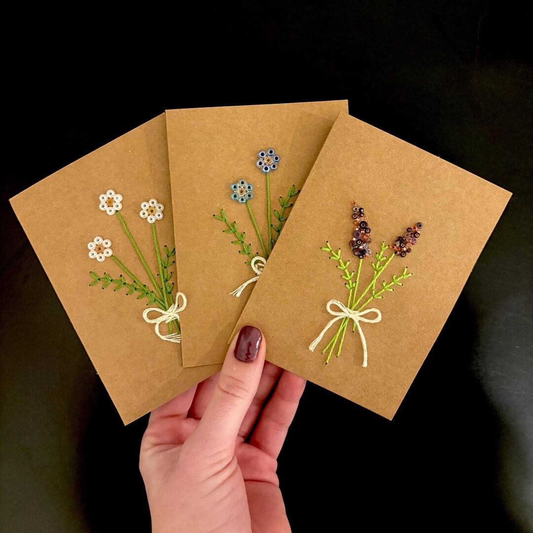Embroidered Cards - Flowers - Etsy