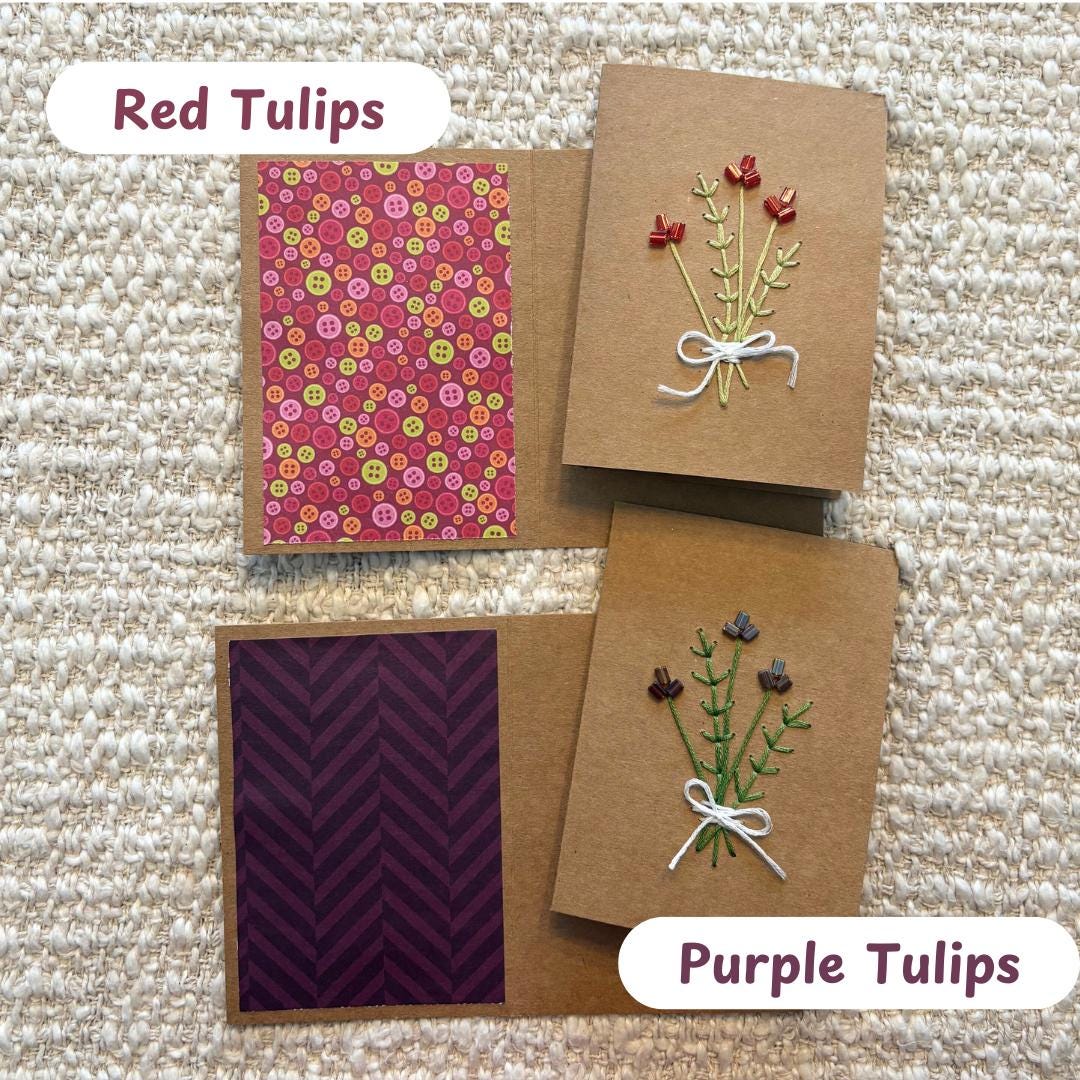 Embroidered Cards - Flowers - Etsy