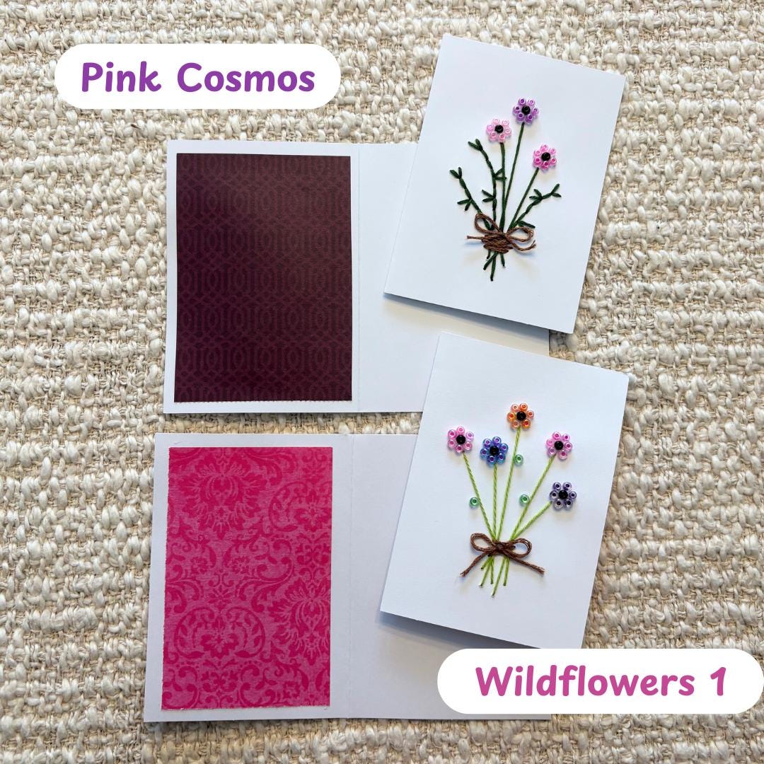 Embroidered Cards - Flowers - Etsy