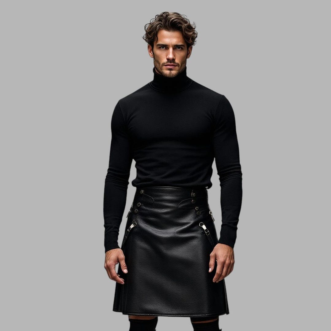 Handmade Black Leather Gladiator Kilt | Warrior Kilt for Men | Roman ...