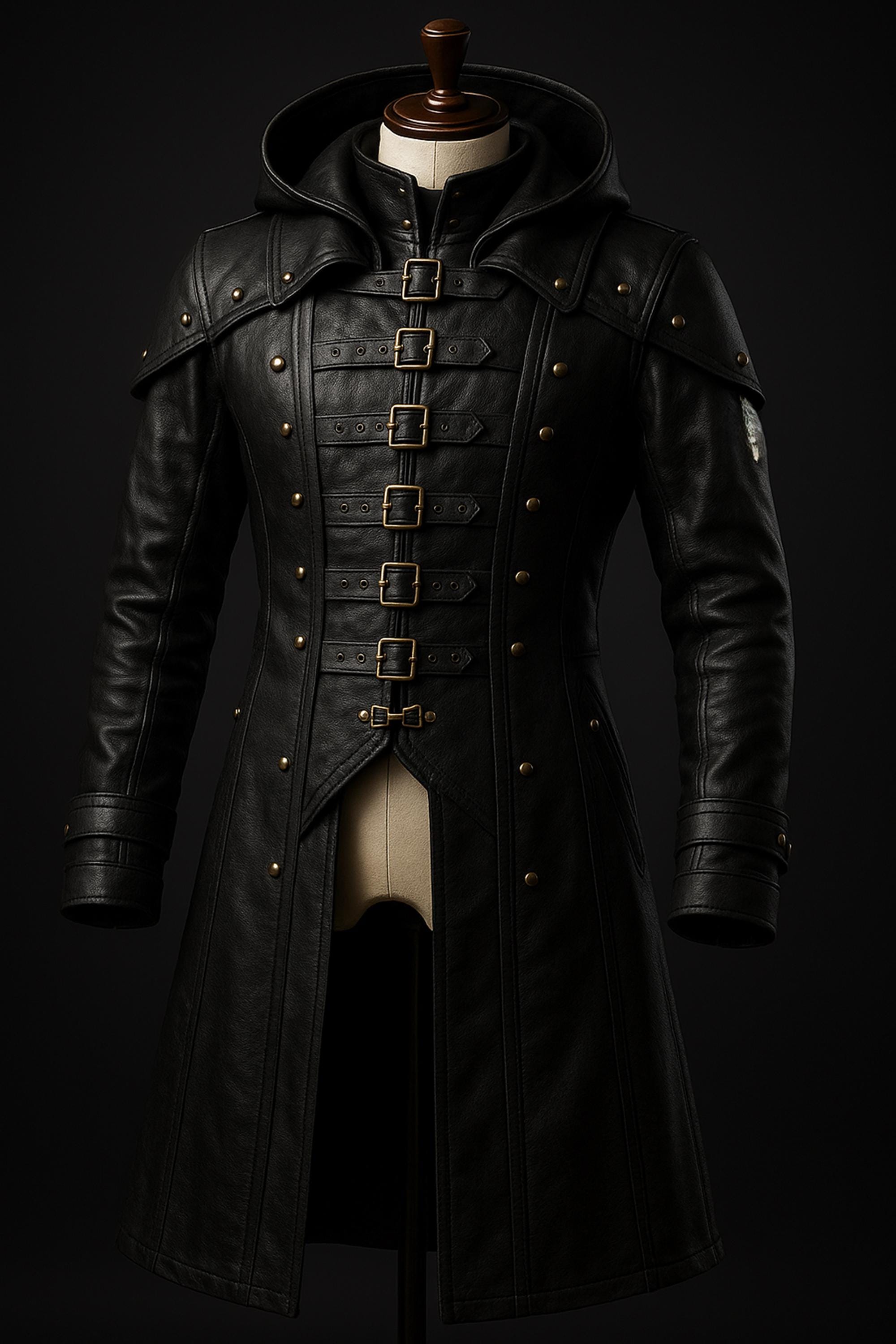 Gothic Leather Trench Coat | LARP Fantasy Warrior Jacket | Renaissance ...