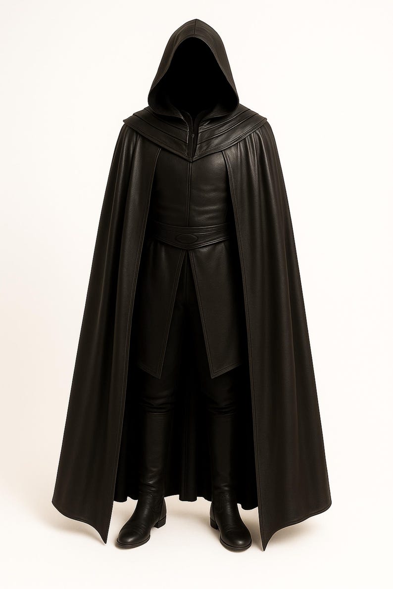 Black Leather Hooded Cloak for Men – Gothic Cosplay Cape, LARP Medieval ...