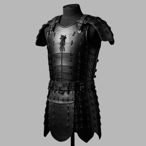 Dark Knight Leather Armor Set – Custom Black Battle Gear With Shoulder ...