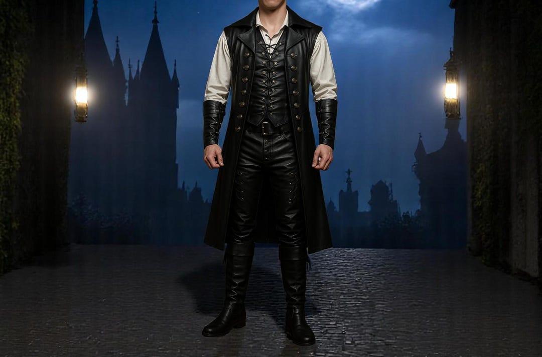 Ultimate Gothic Vampire Leather Set – Handmade Black Leather Cape ...