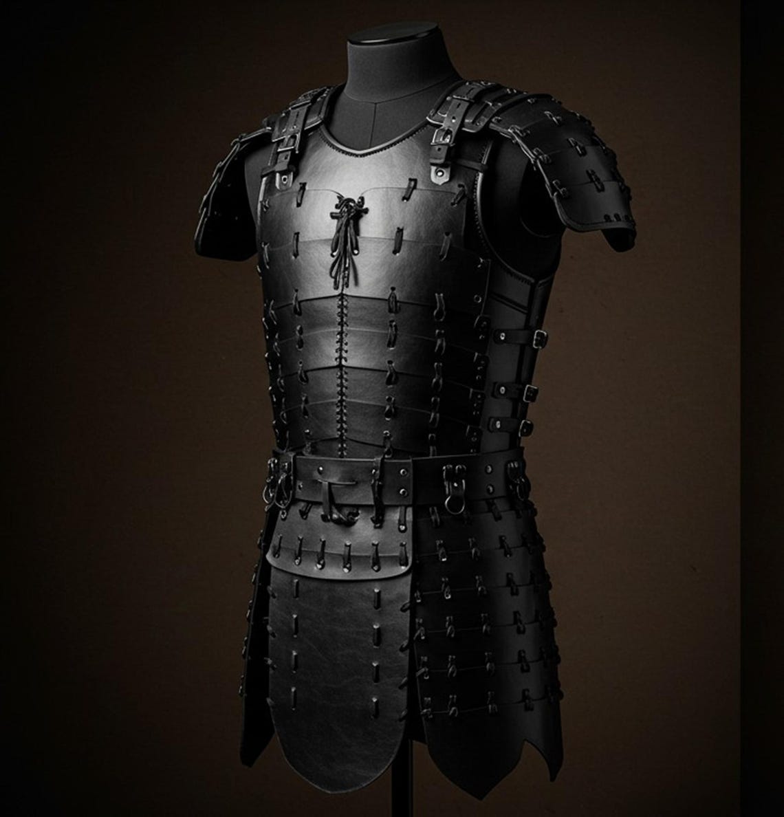 Dark Knight Leather Armor Set – Custom Black Battle Gear With Shoulder ...