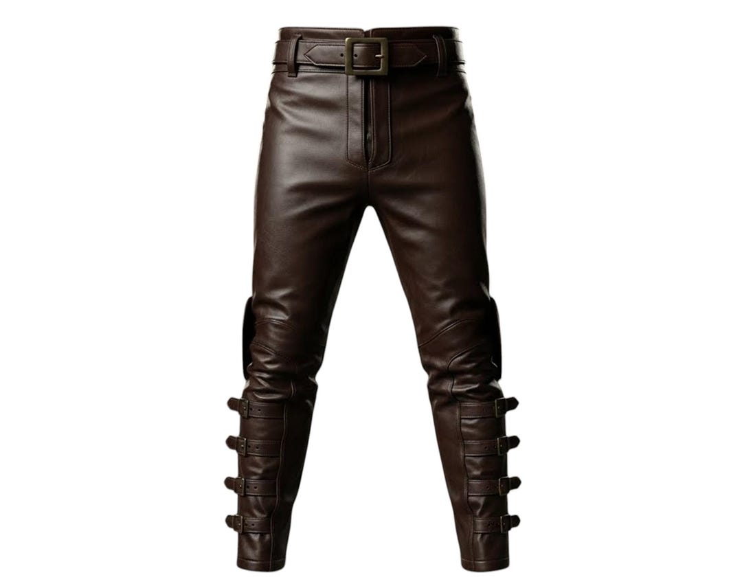 Men's Brown Leather Pants Medieval Biker Style Steampunk Trousers ...