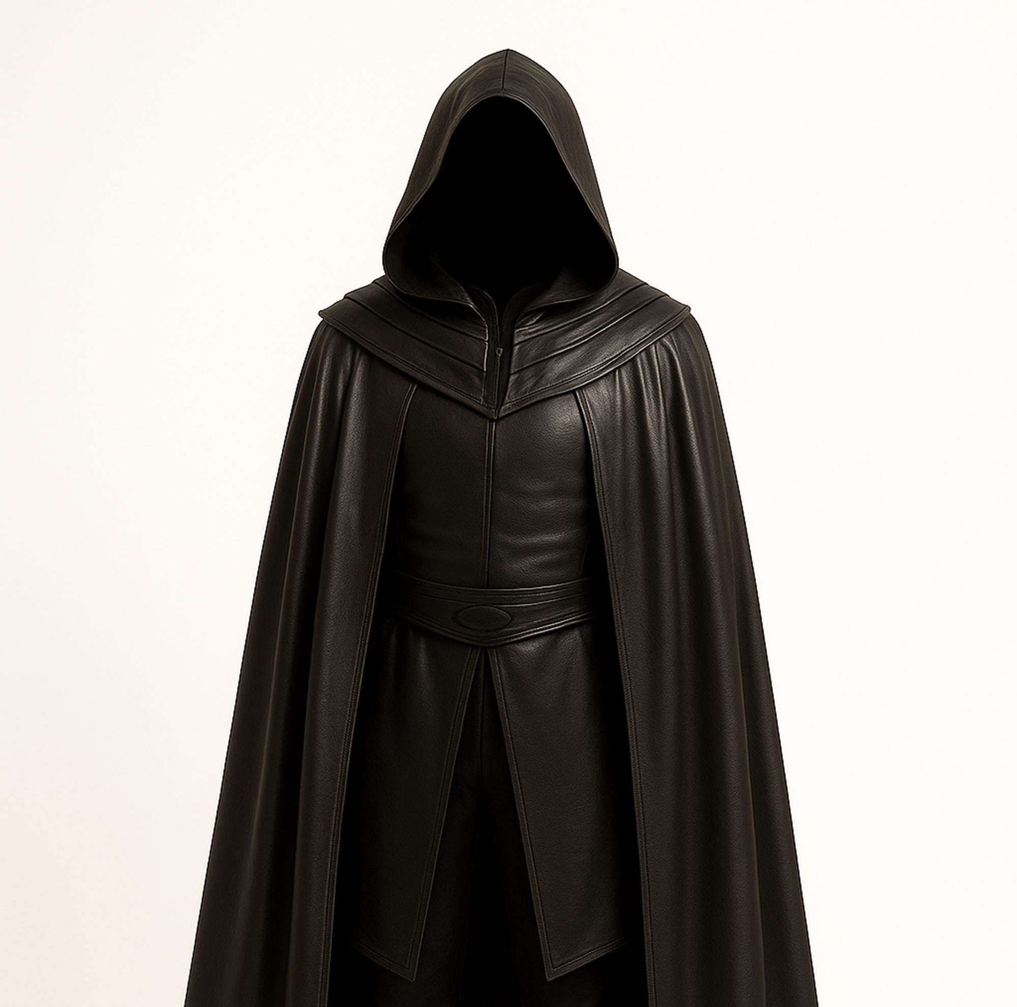 Black Leather Hooded Cloak for Men – Gothic Cosplay Cape, LARP Medieval ...