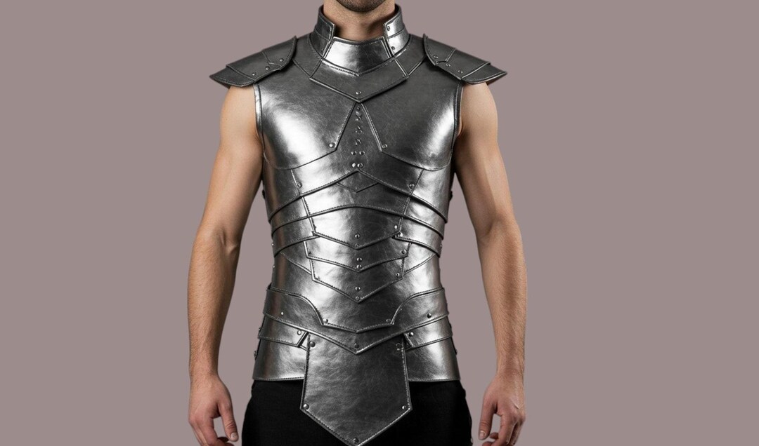 Silver Leather Medieval Warrior Armor LARP Chestplate Vest Renaissance ...