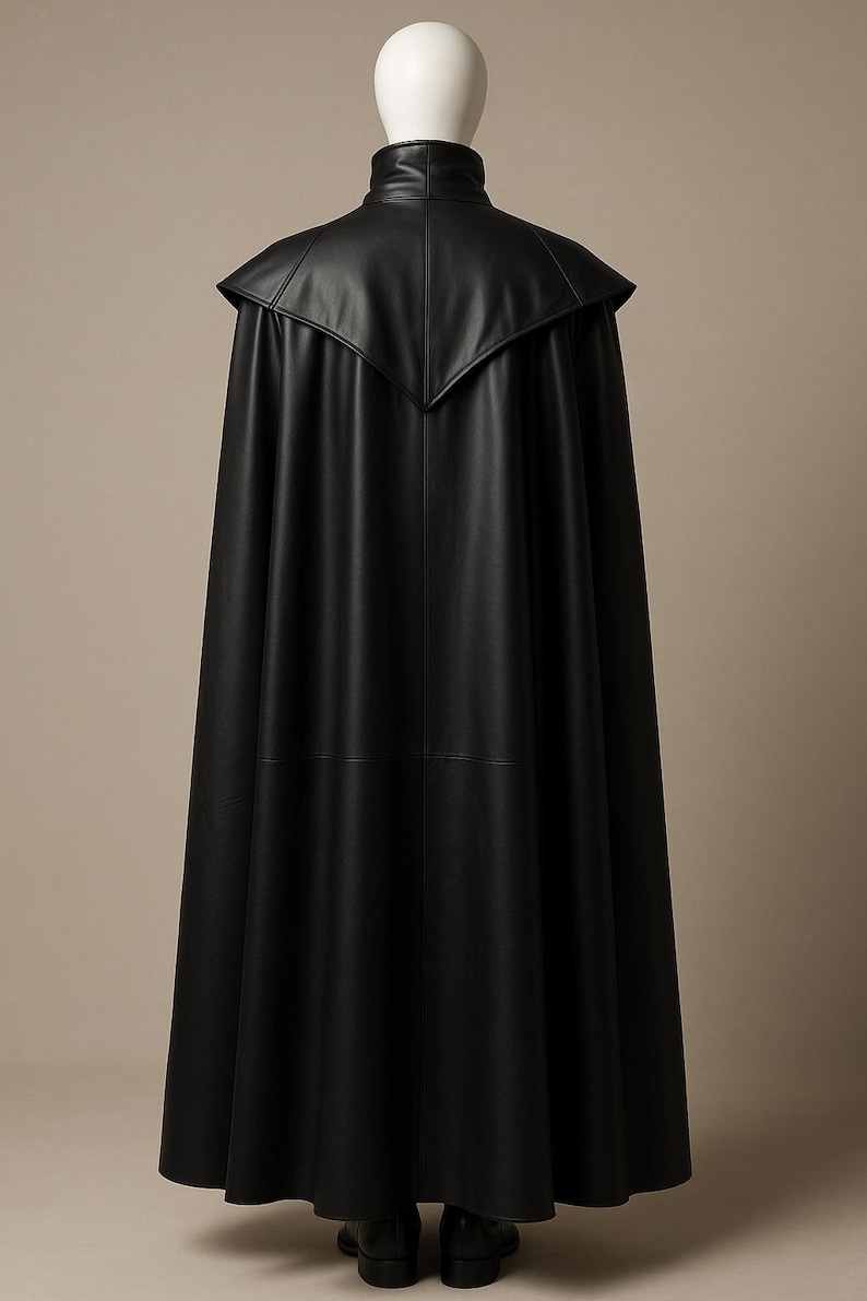 Gothic Vampire Leather Cloak & Vest Set | Long Black Hoodless Cape for ...
