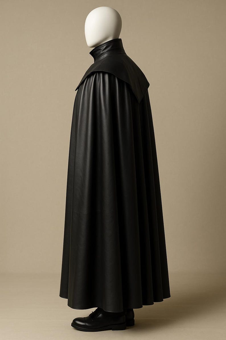 Gothic Vampire Leather Cloak & Vest Set | Long Black Hoodless Cape for ...