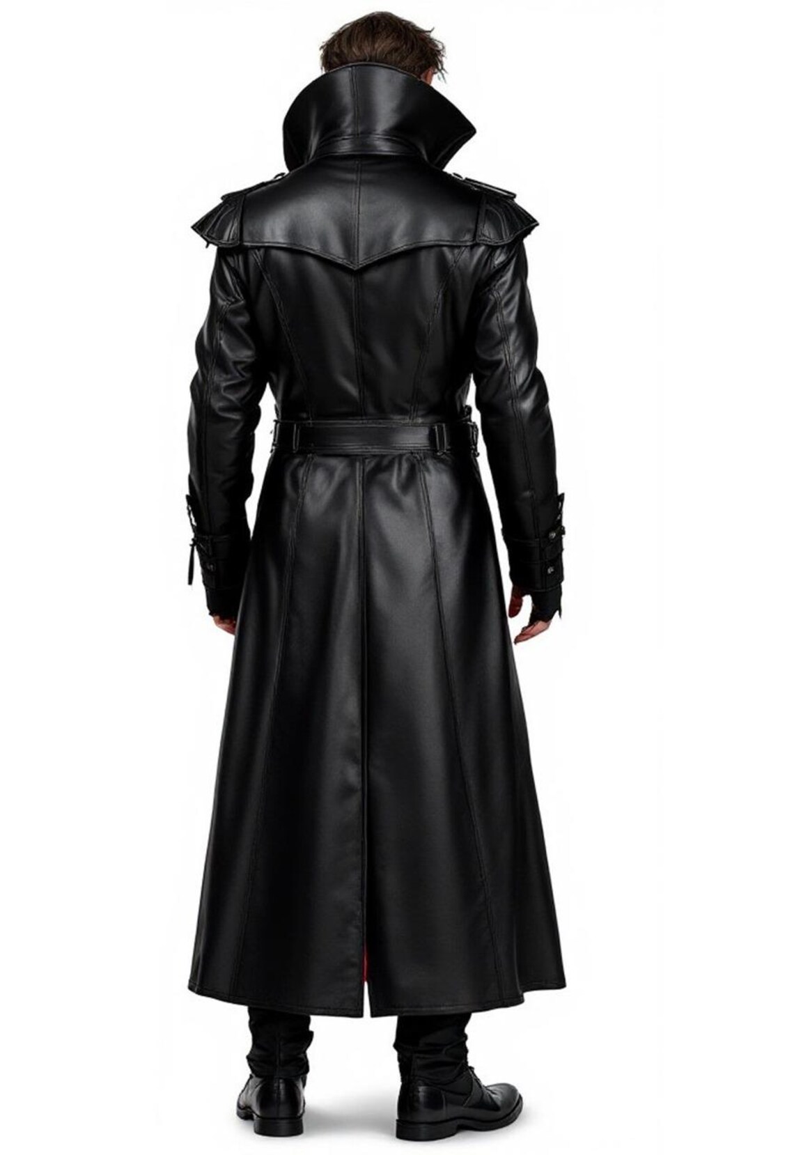 Men’s Gothic Vampire Leather Coat Black Red | Victorian Trench Coat ...