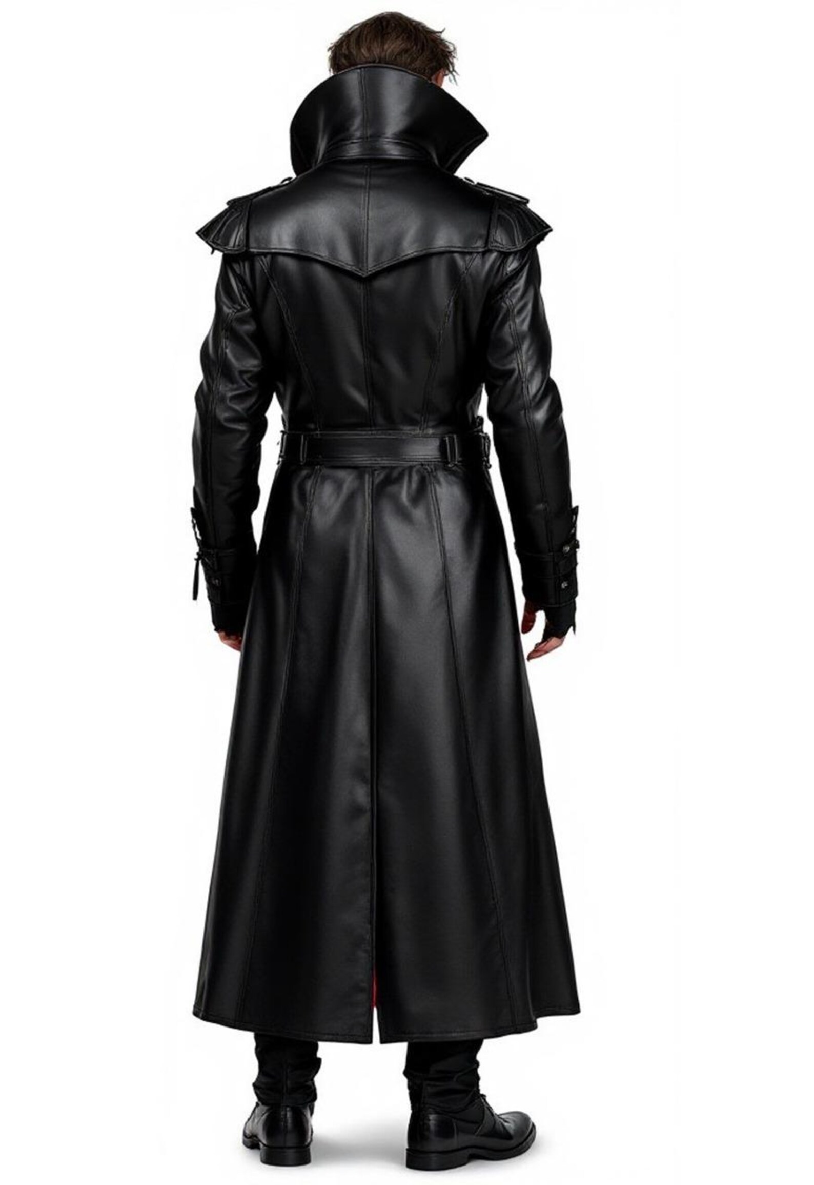 Men's Gothic Vampire Coat | Black and Red Leather Trench | Victorian ...