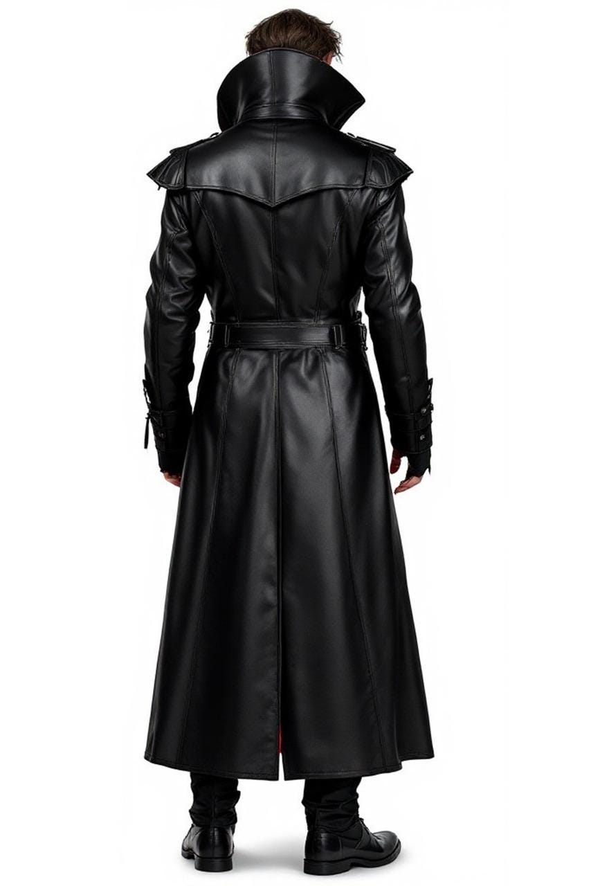 Men's Gothic Vampire Coat | Black and Red Leather Trench | Victorian ...