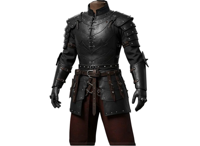 Medieval Black Leather Armor Set – Fantasy Warrior Chestplate Shoulder ...