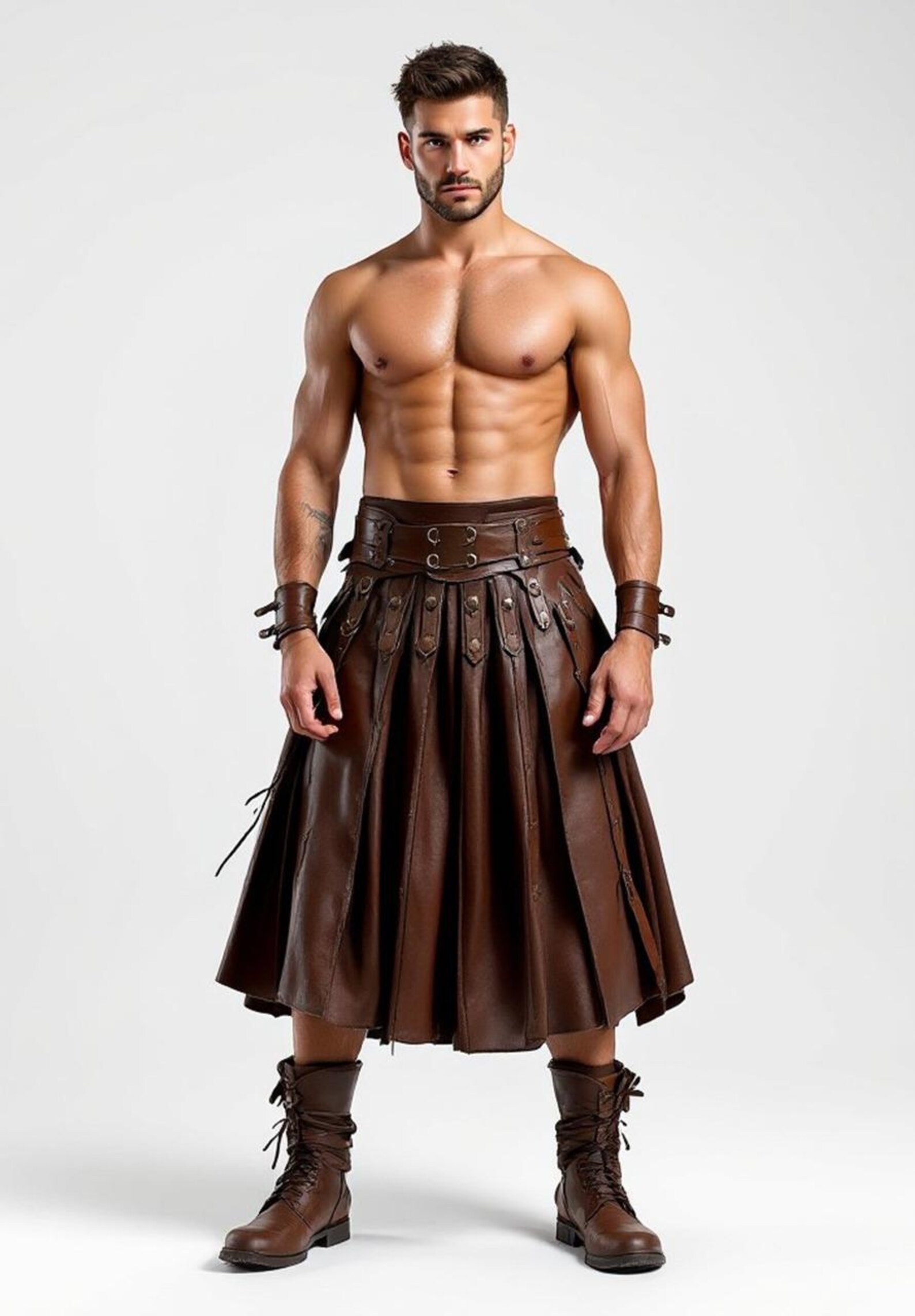 Handmade Genuine Brown Leather Gladiator Kilt | Viking Warrior Kilt ...
