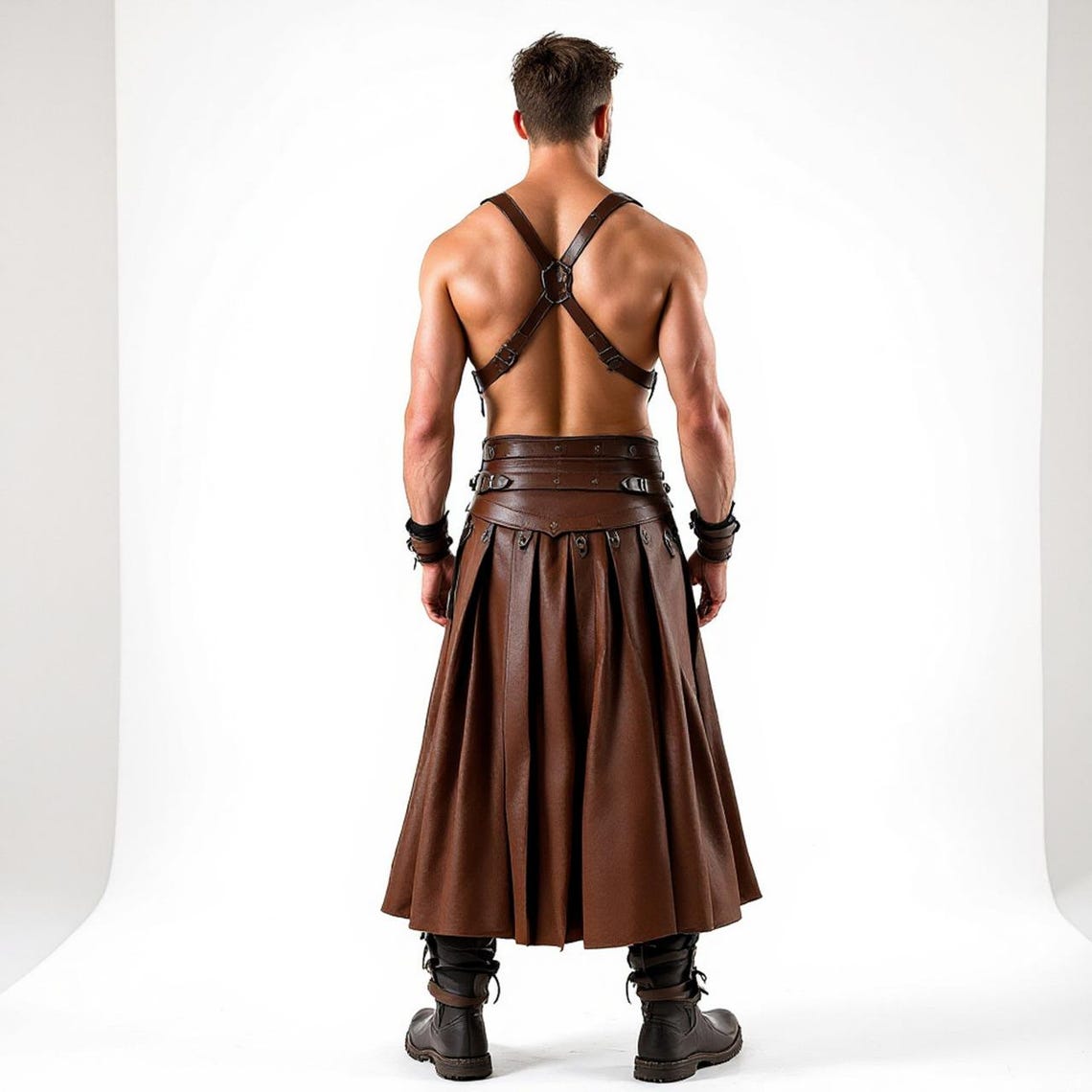 Handmade Genuine Brown Leather Gladiator Kilt | Viking Warrior Kilt ...