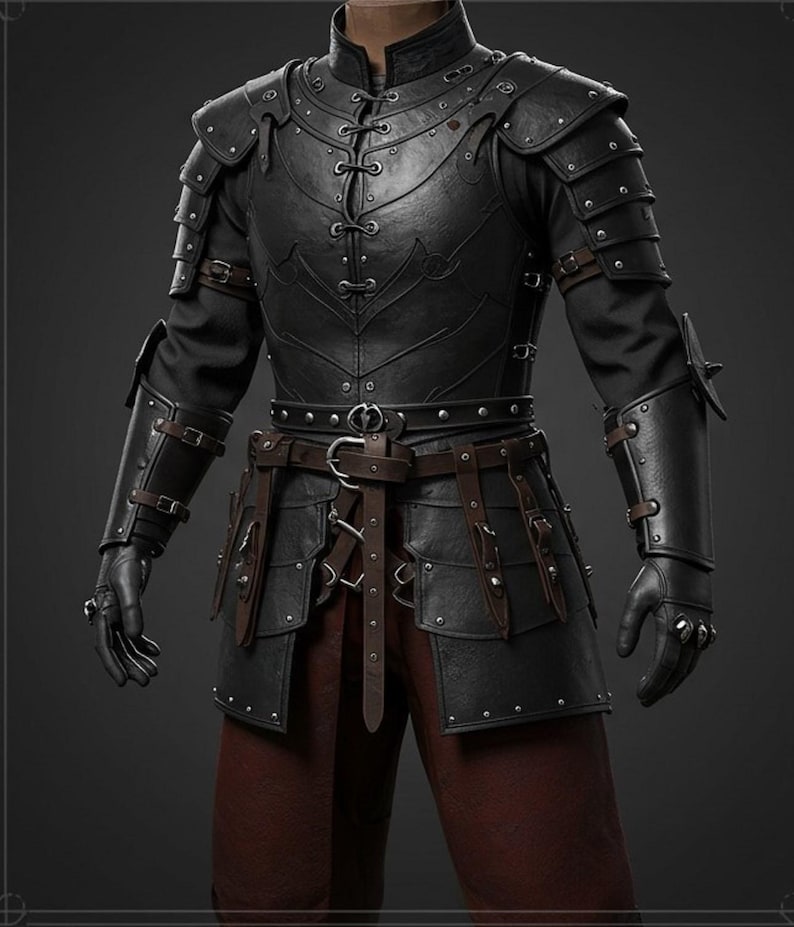 Medieval Black Leather Armor Set – Fantasy Warrior Chestplate Shoulder ...