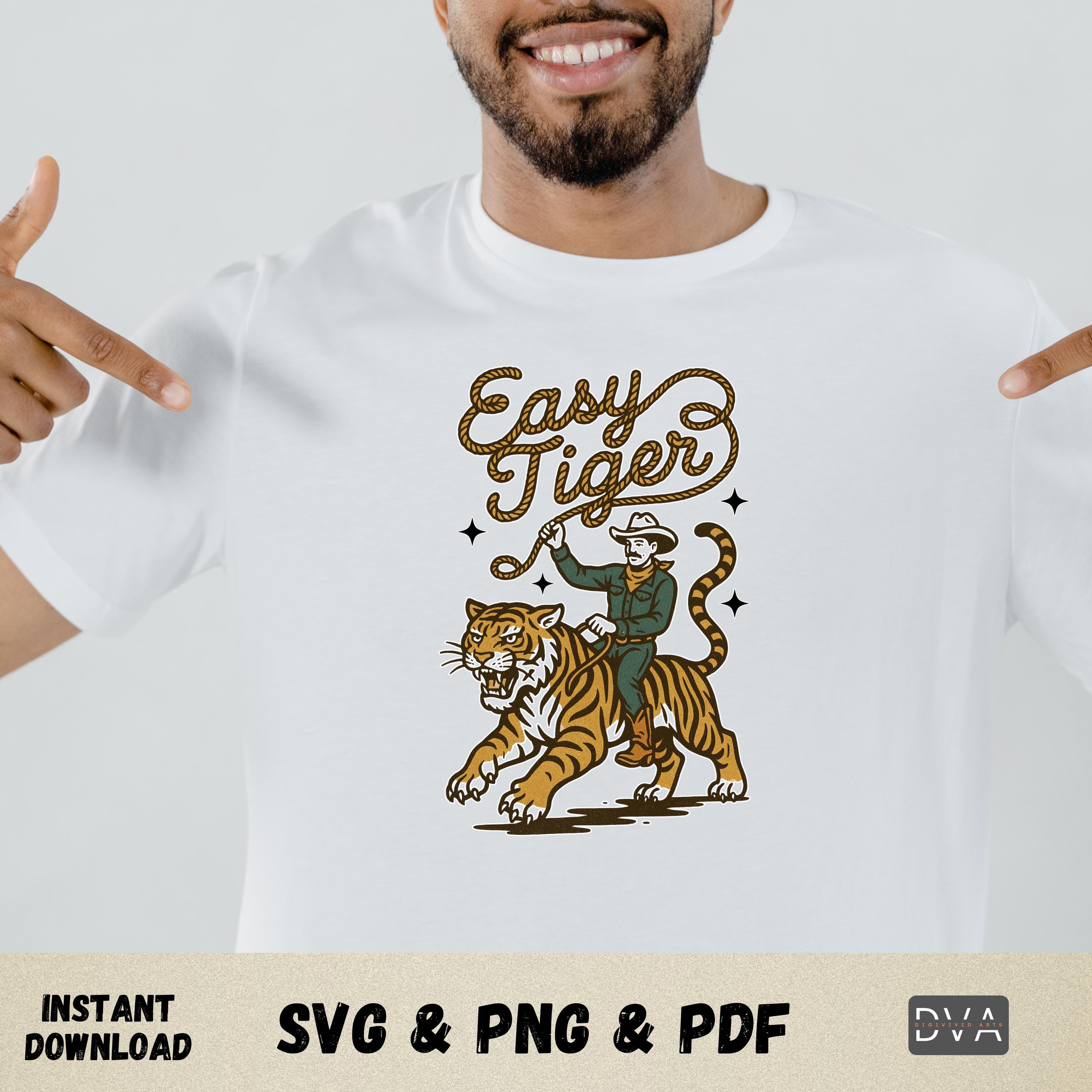 Easy Tiger PNG SVG, Cowboy Tiger, Retro Aesthetic, Cowboy Artwork ...