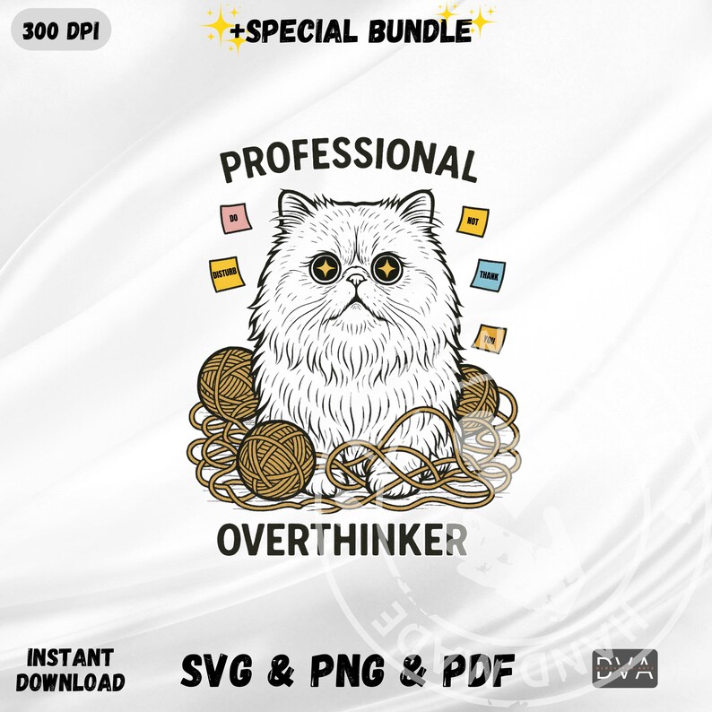 Professional Overthinker PNG SVG, Cat Drawing, Joke Therapy, Office ...