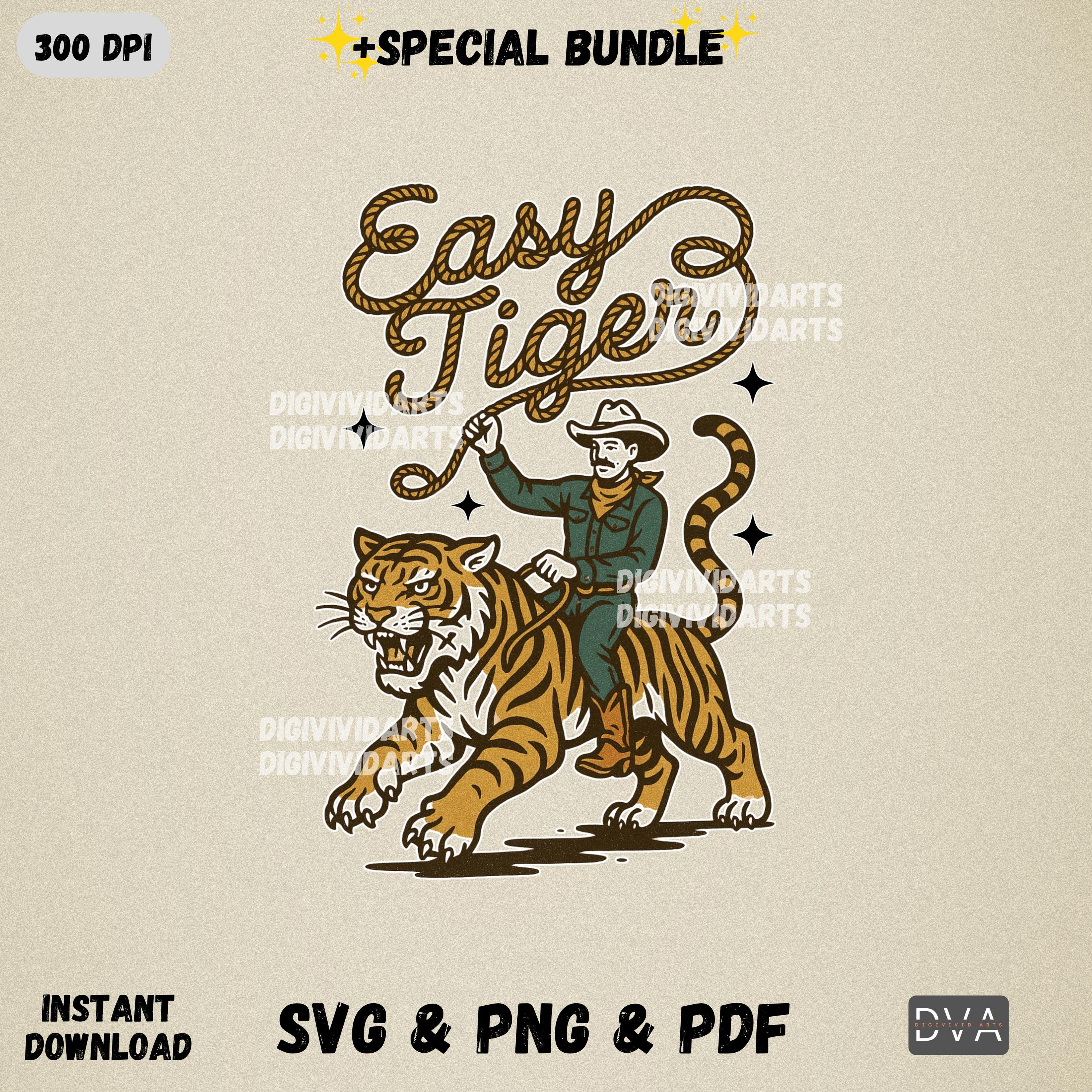 Easy Tiger PNG SVG, Cowboy Tiger, Retro Aesthetic, Cowboy Artwork ...
