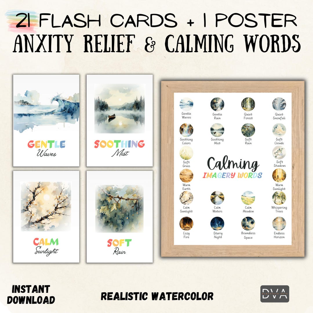 21 Calming Words Flashcards and Poster, Calming Strategies, Anxiety ...