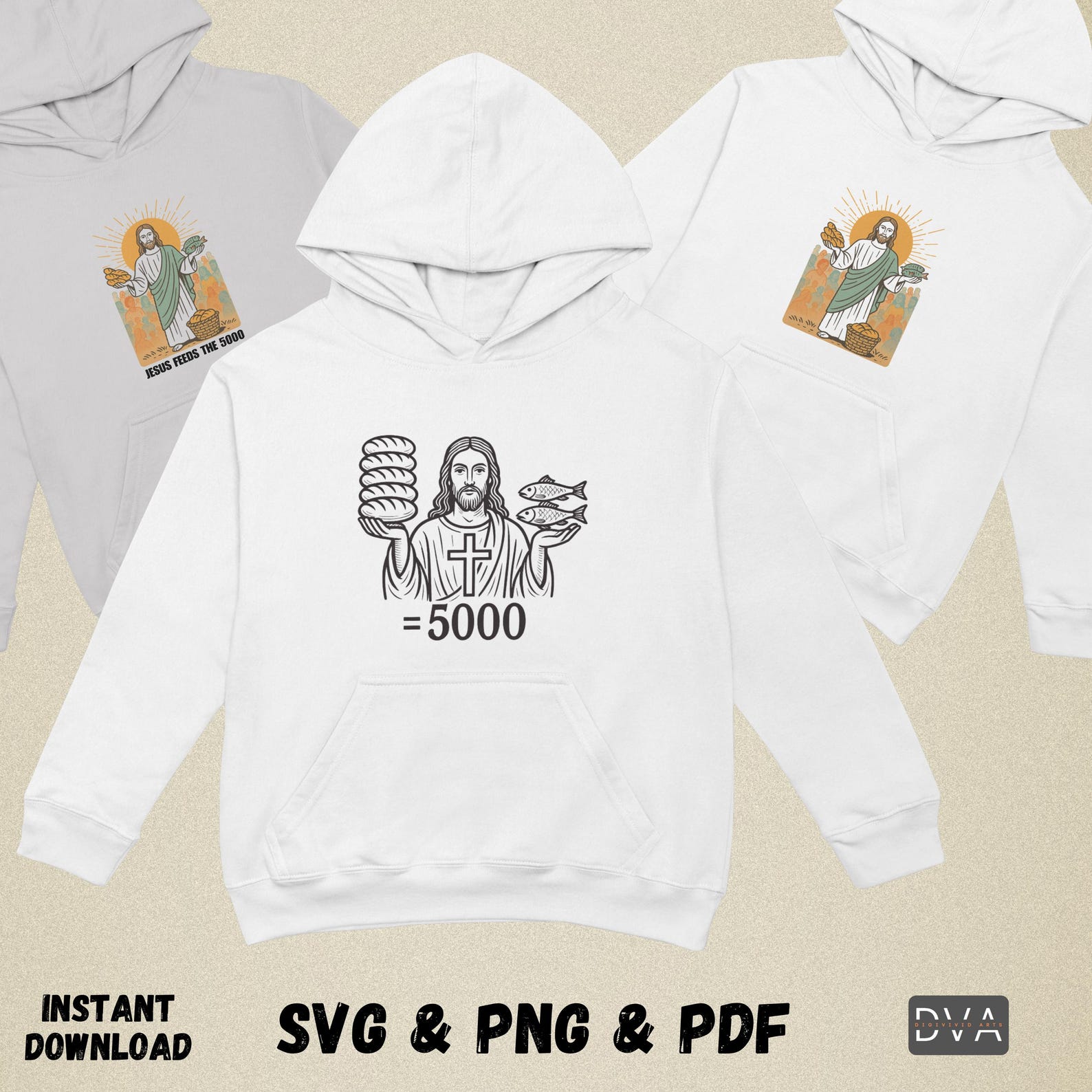 Jesus Feeds the 5000 PNG SVG, 2 Fish and 5 Loaves of Bread, Christian ...