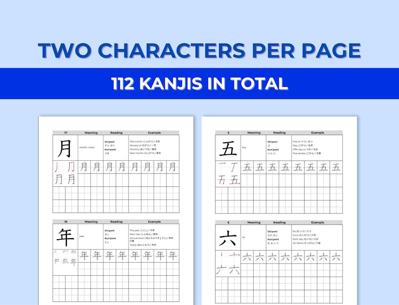 Kanji Worksheets N5 Level – Exercises for Japanese Beginners - Etsy