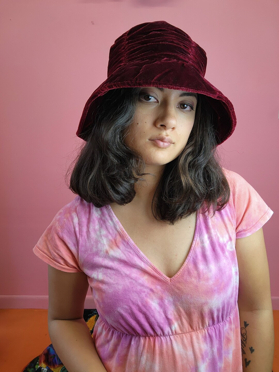 Vintage 1990's Burgundy Velvet Scrunched Bucket Hat - Etsy
