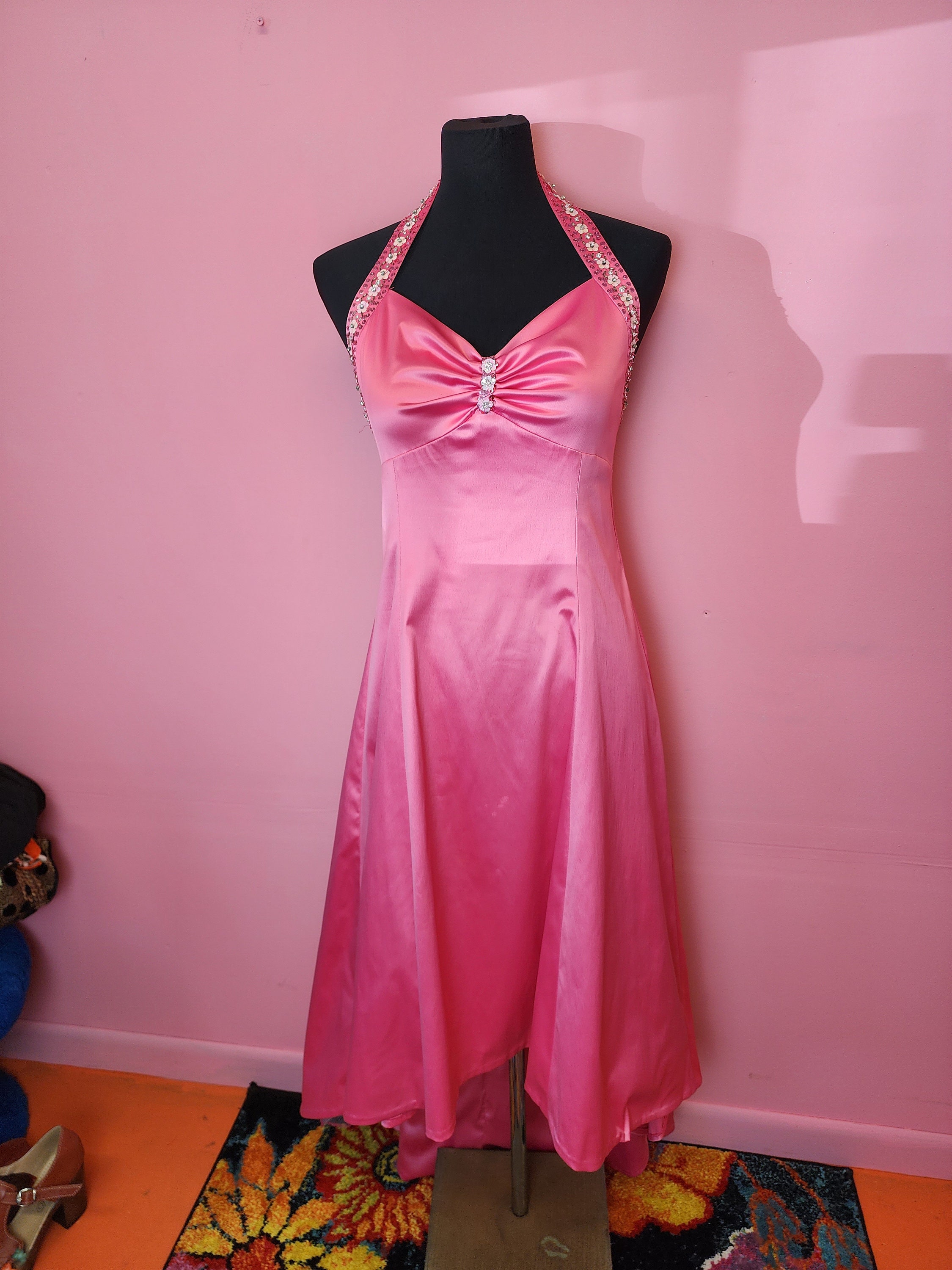 Vintage Y2k 2000's Hot Pink High Low Formal Prom Dress With Corset Tie ...
