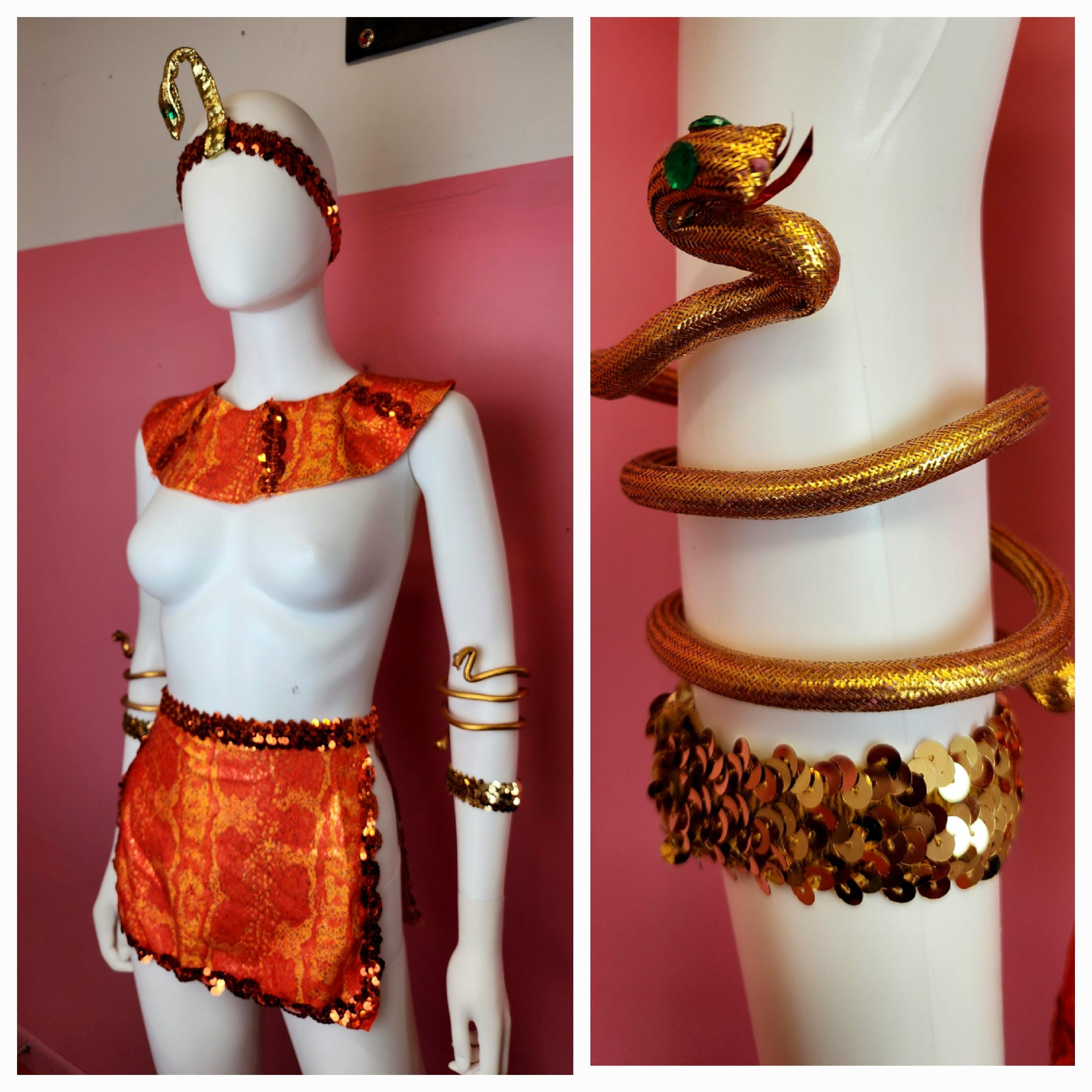 Vintage 1980's Cleopatra Costume - Gold Snake Crown, Cuffs, Egyptian ...