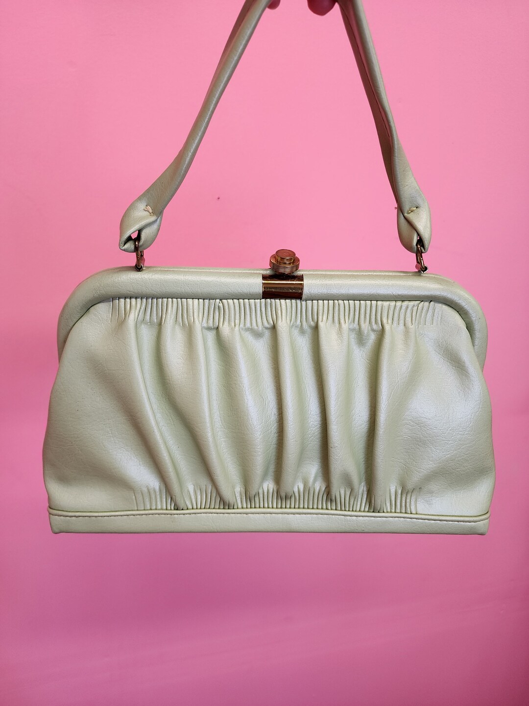Vintage 1960's Mint Green Leather Handbag With Brass Closure - Etsy