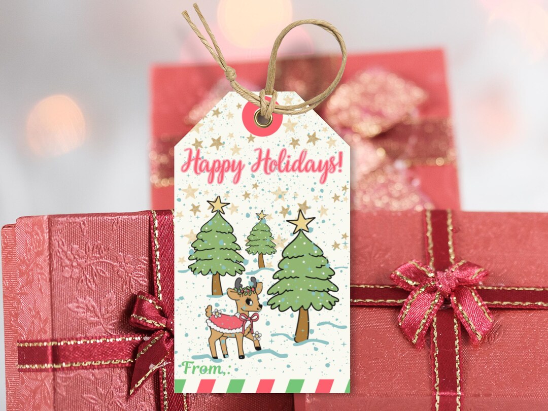 Happy Holidays Pink Deer Gift Tags Printable - Etsy