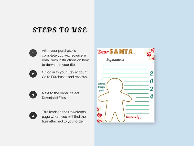 Dear Santa Letter With Gingerbread Cookie Coloring - Etsy