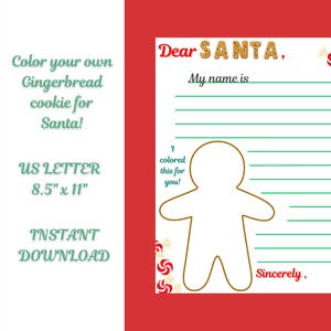 Dear Santa Letter With Gingerbread Cookie Coloring - Etsy