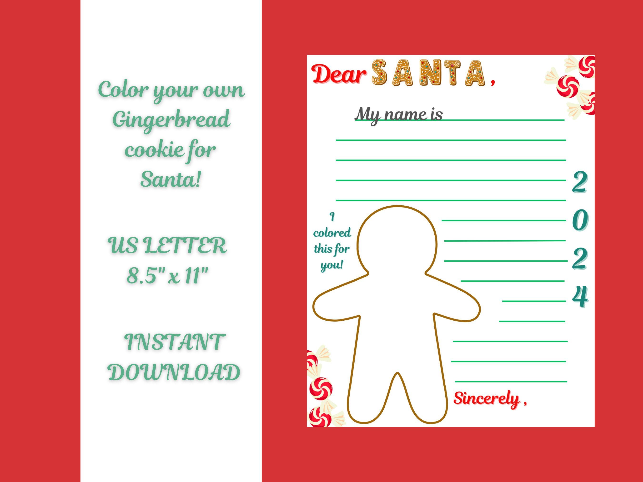 Dear Santa Letter With Gingerbread Cookie Coloring - Etsy