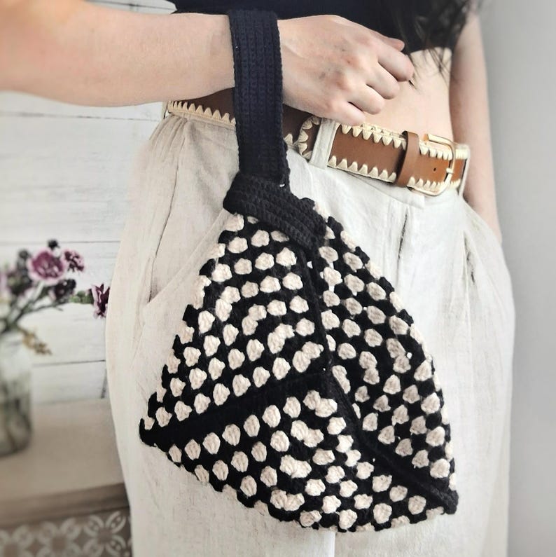 Crochet Bag Pattern | Granny Square Knot Bag | Japanese Medium Boho ...