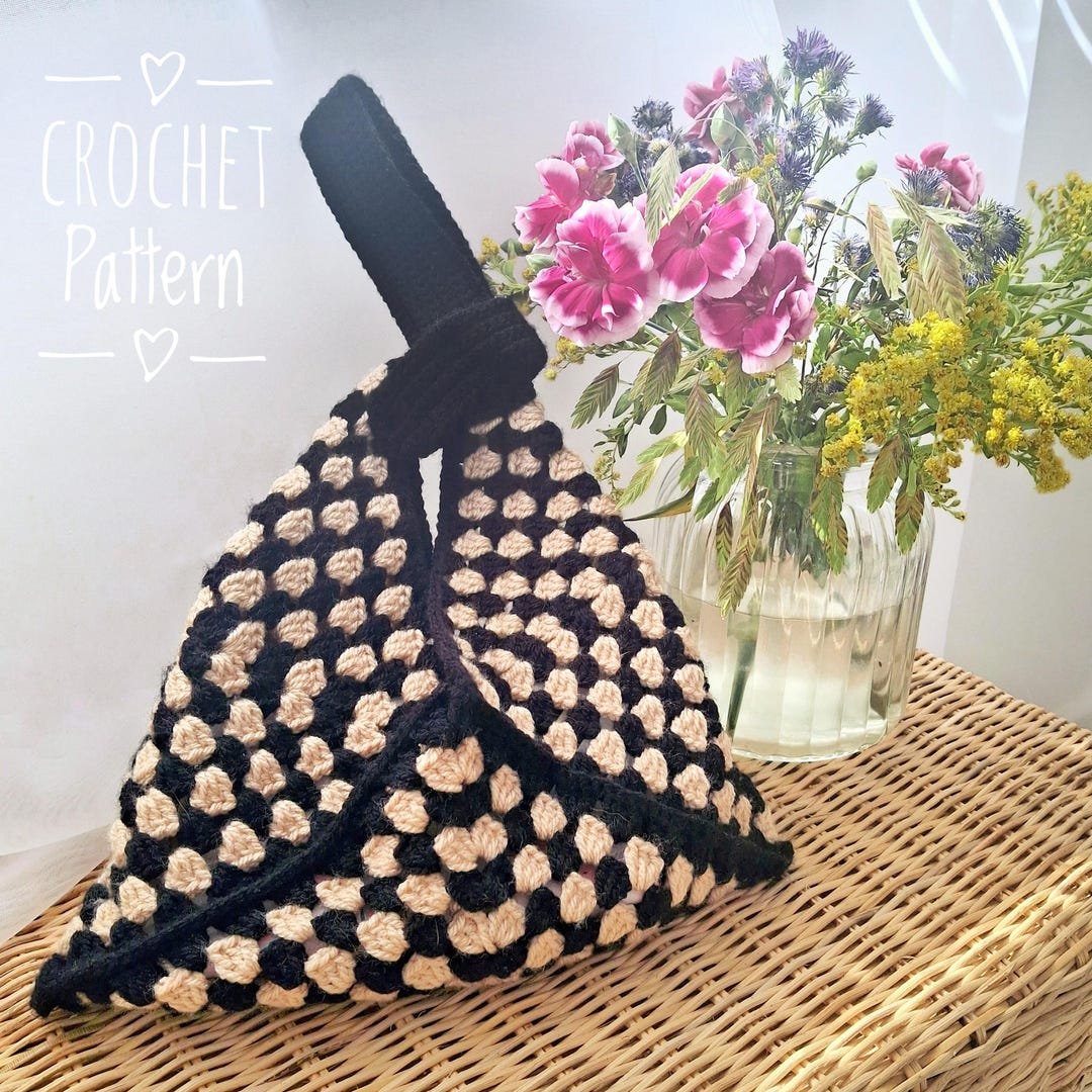Crochet Bag Pattern | Granny Square Knot Bag | Japanese Medium Boho ...