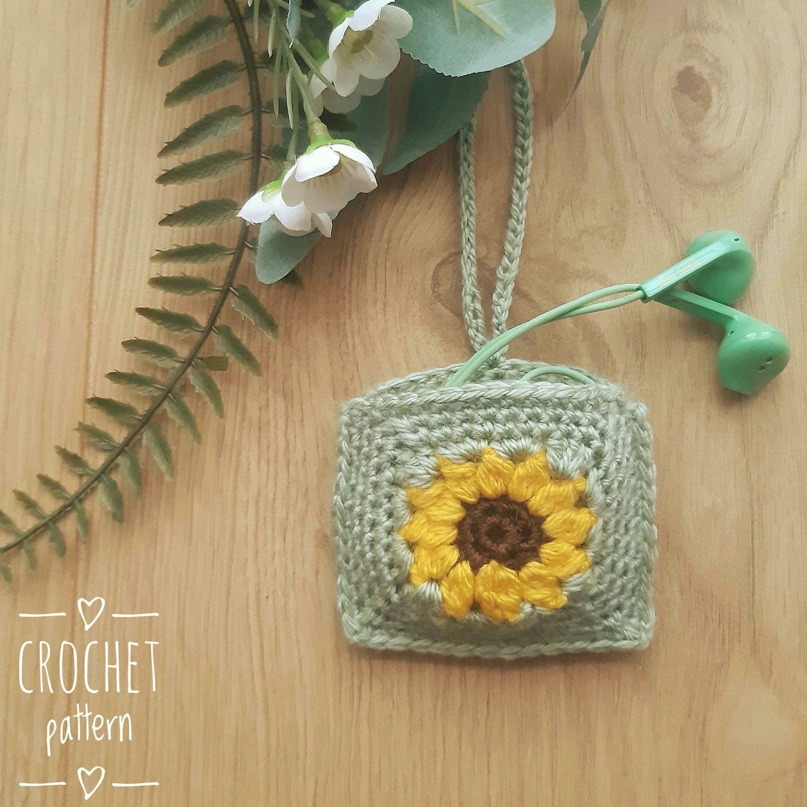 Earphone Holder Crochet Pattern | Sunflower Pouch | Granny Square ...