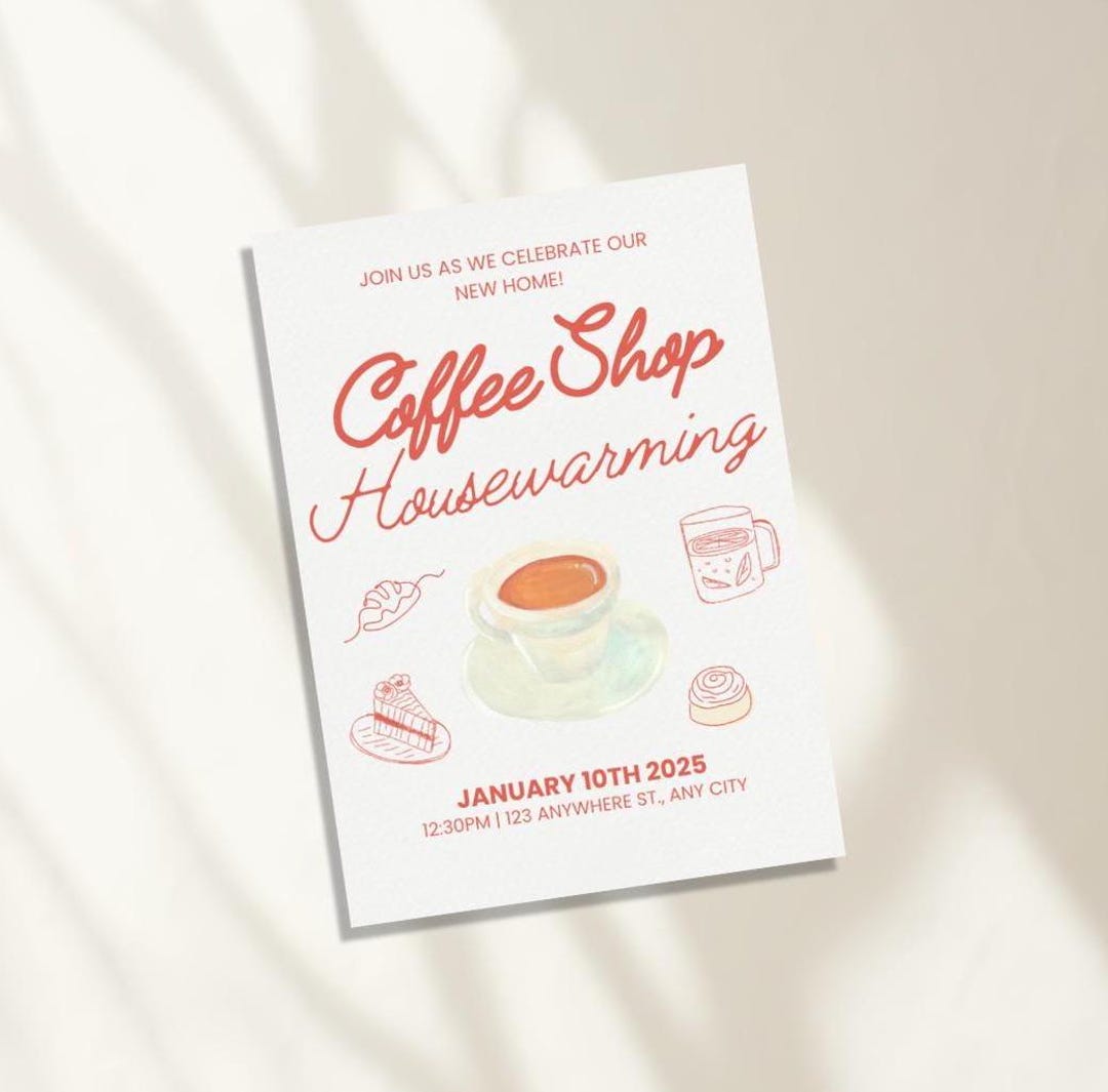 Coffee Shop Housewarming Invitation, Cafe Party (digital Download) - Etsy